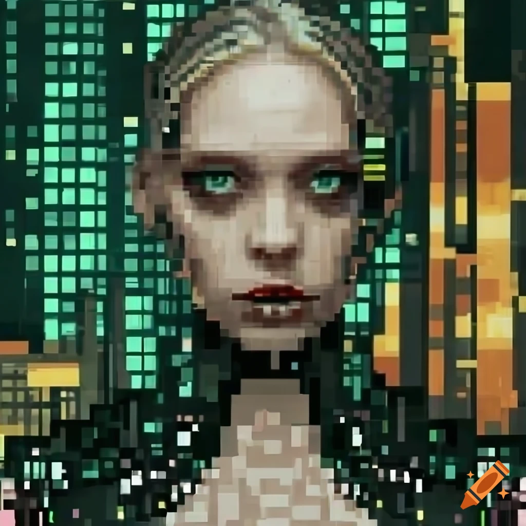 Russian android cyborg woman in pixelart ASCII with matrix effect on ...