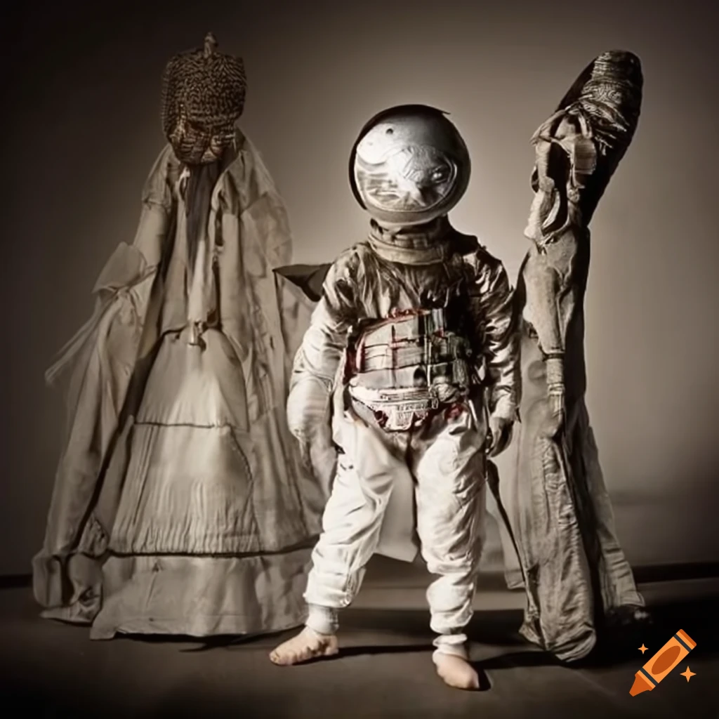 Victorian era child astronauts playing in insect-made space suits on ...