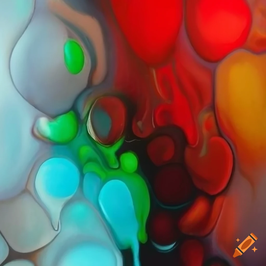 Abstract acrylic painting with color spheres and tube rectangles on Craiyon