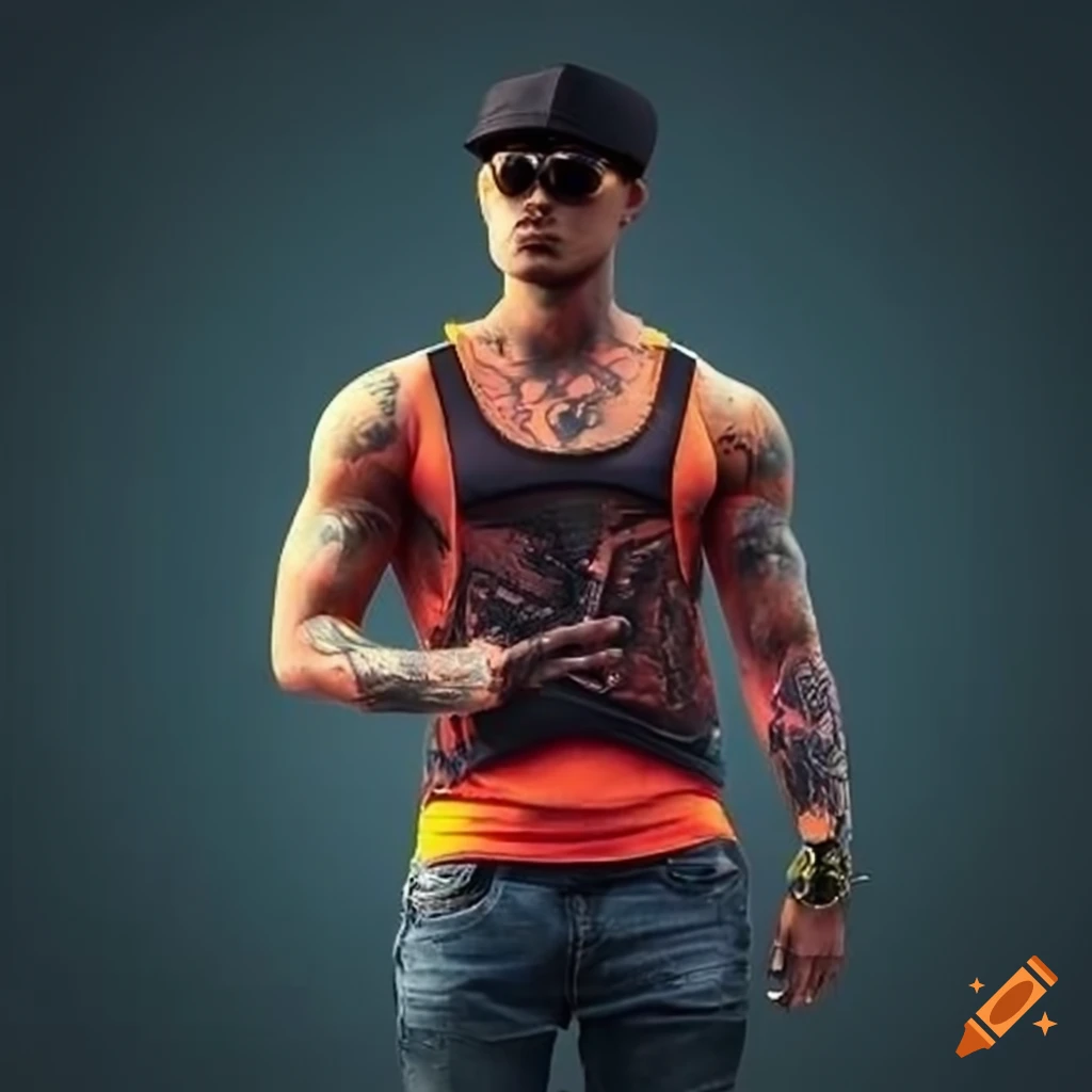 Outfit idea for a muscular singer with tattoos: black leather waistcoat ...