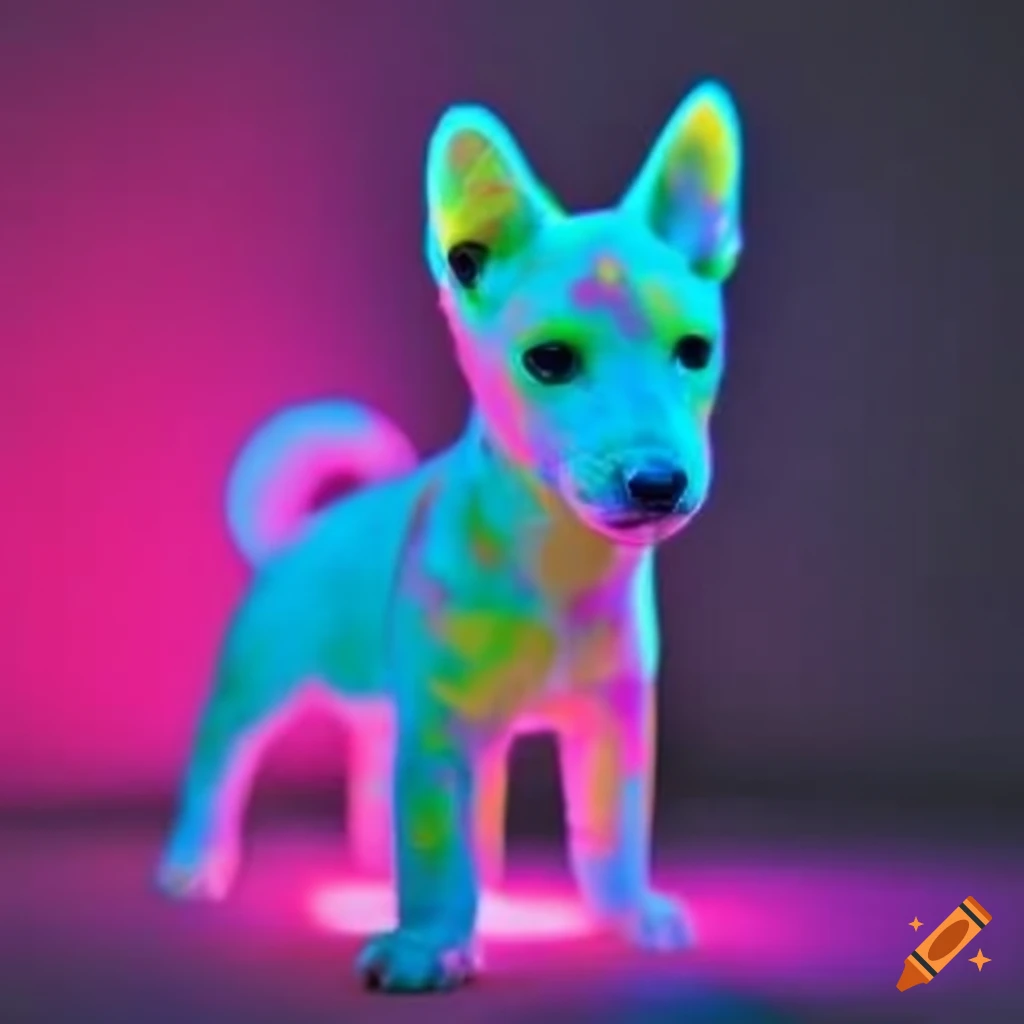 Vibrant shining neon dingo puppy on Craiyon