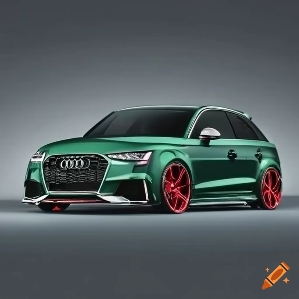 Dark green audi rs3 with candy red wheels on Craiyon