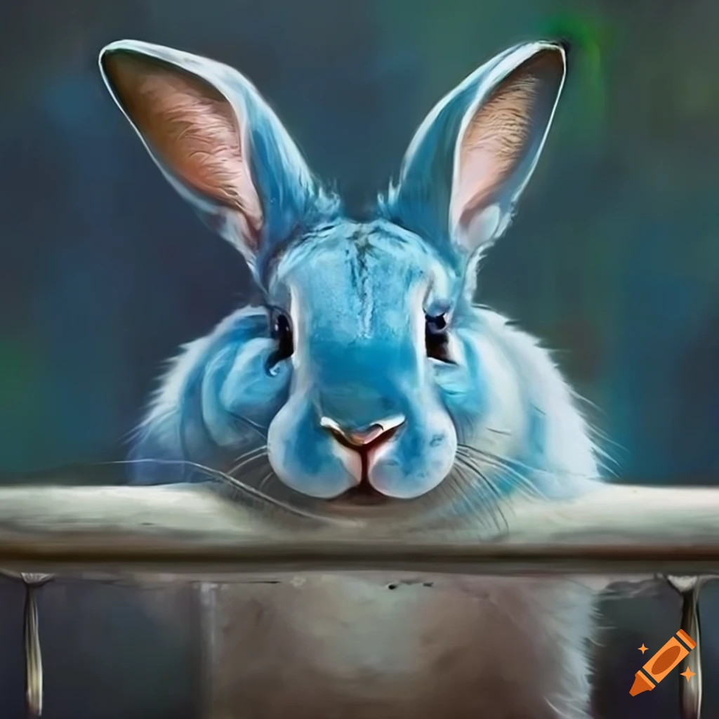 Photorealist blue rabbit in a bar on Craiyon