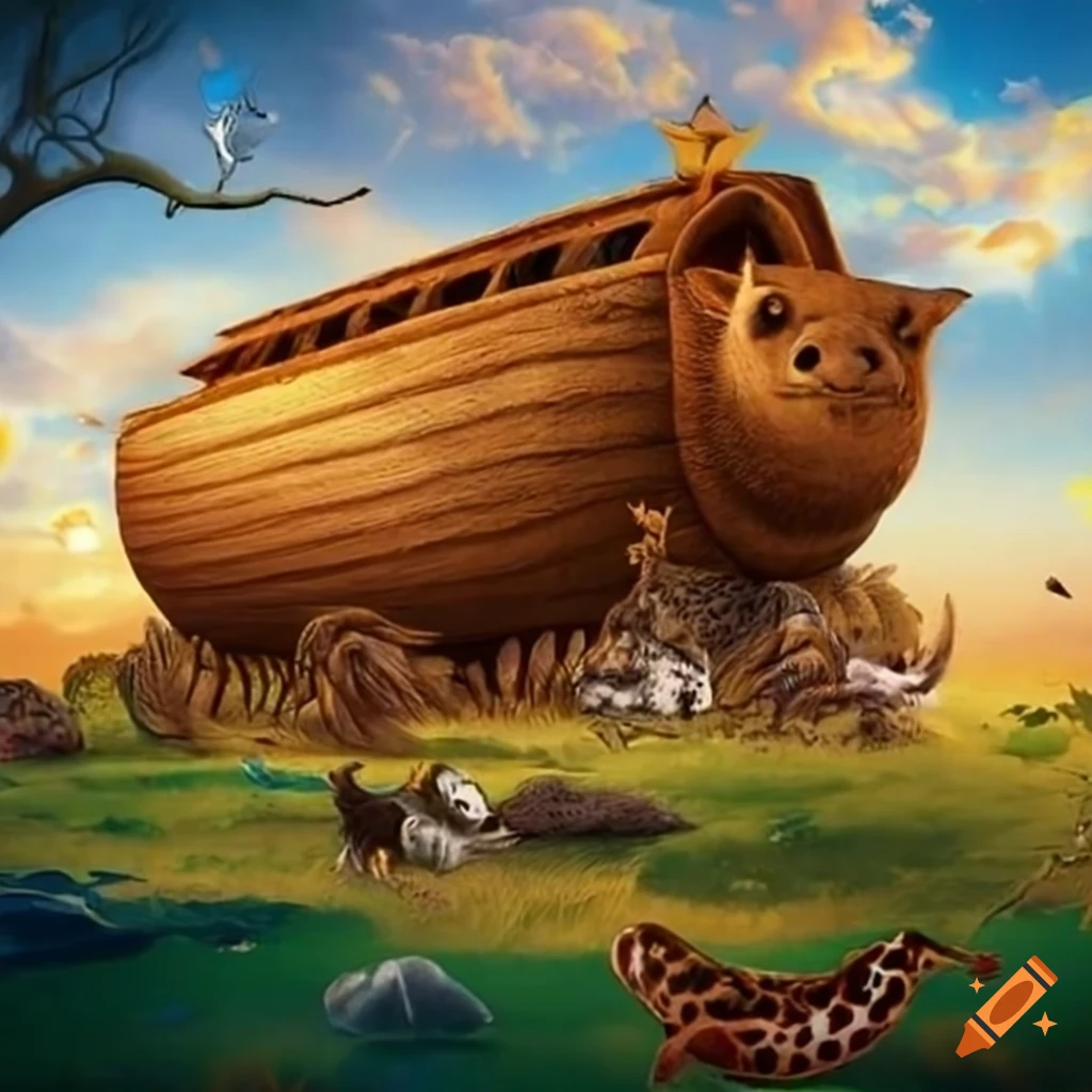 Noah's ark with a variety of beautiful animals on Craiyon