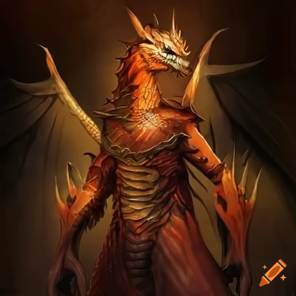 Winged orange dragonborn creature on Craiyon