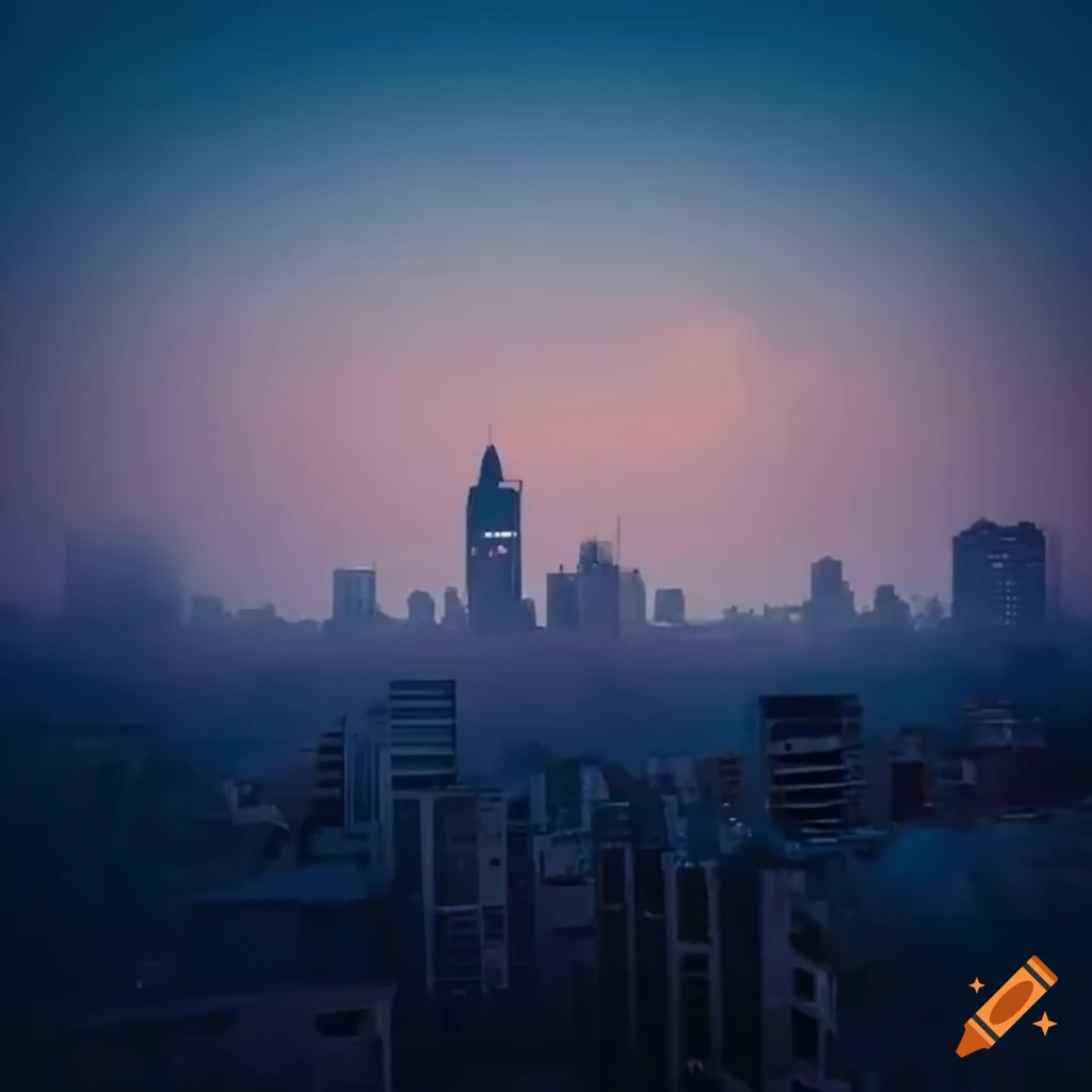 Destroyed city with smoke at sunset using 80's camera filter on Craiyon