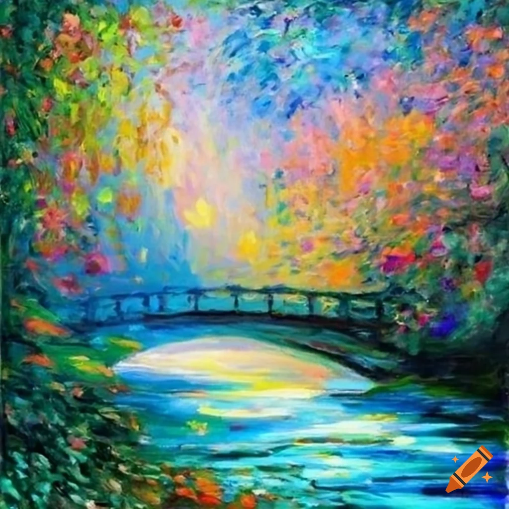 Impressionist painting of the Japanese Bridge by Monet on Craiyon
