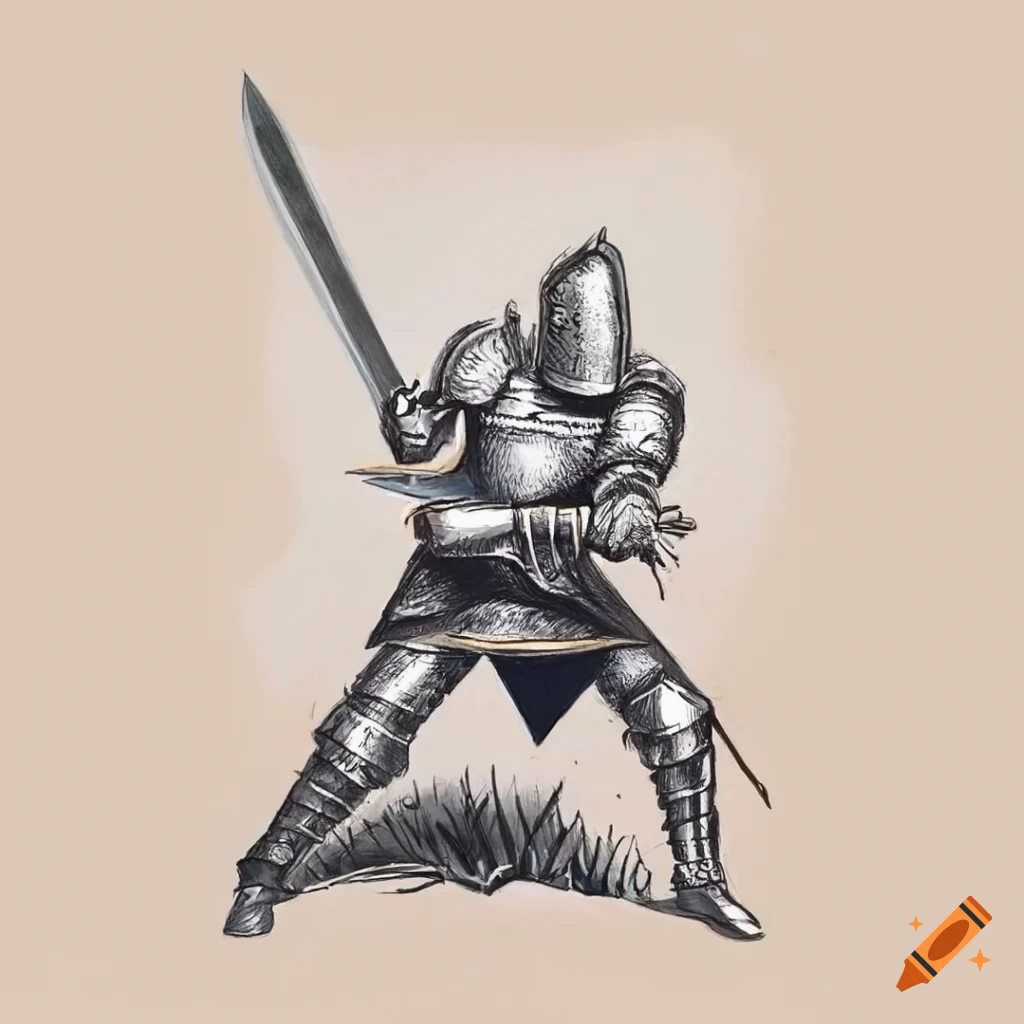 Knight swinging sword in pencil sketch on Craiyon