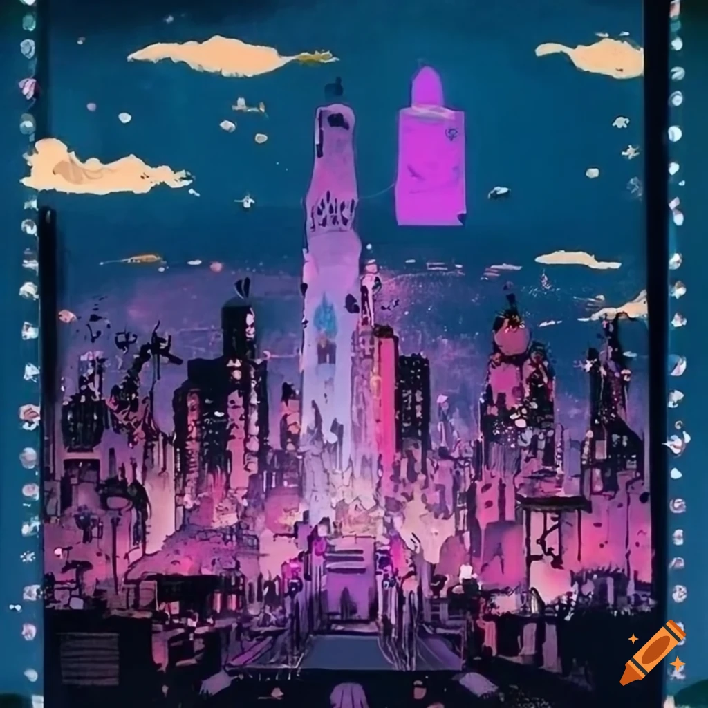 Lo-fi fantasy movie poster for midnight city by chiho aoshima on Craiyon