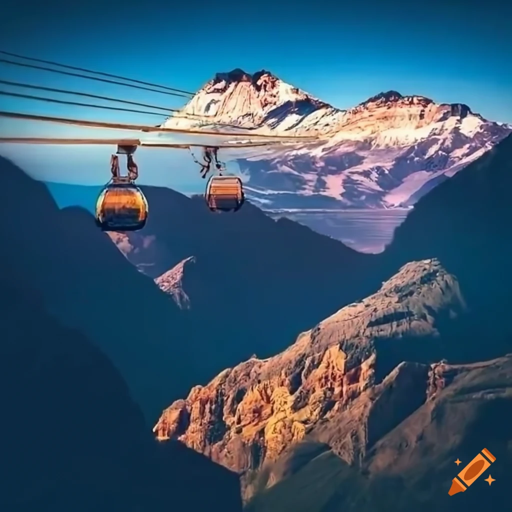 South american mountains with ancient village and cable car on Craiyon
