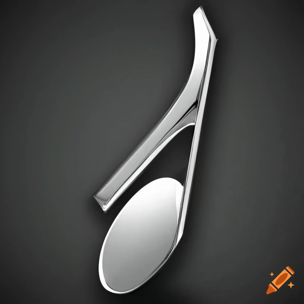 Shiny silver/chrome musical note in monochrome on Craiyon