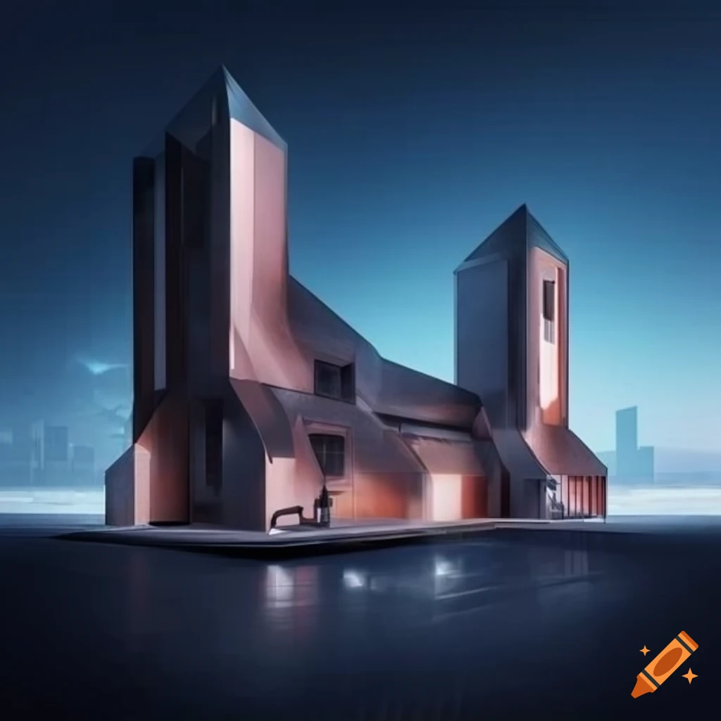 High-tech industrialist style house concept art on Craiyon