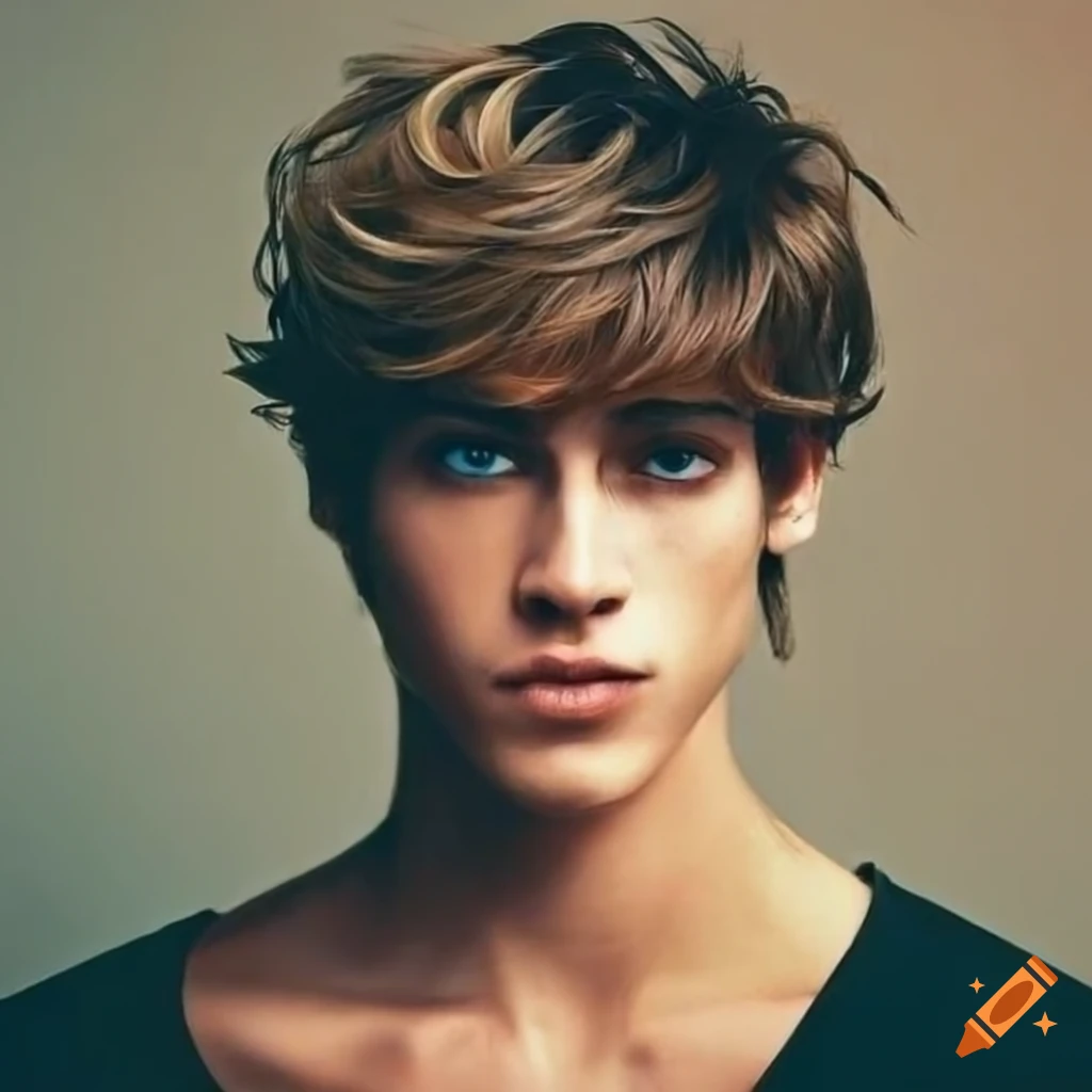 Handsome man with tanned skin and brown wavy hair on Craiyon