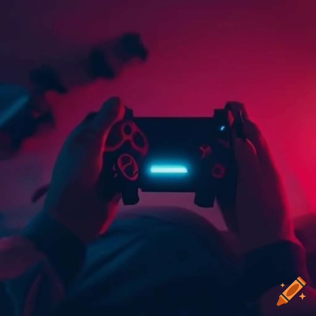 Man cheating at video game in cluttered room with detailed background ...