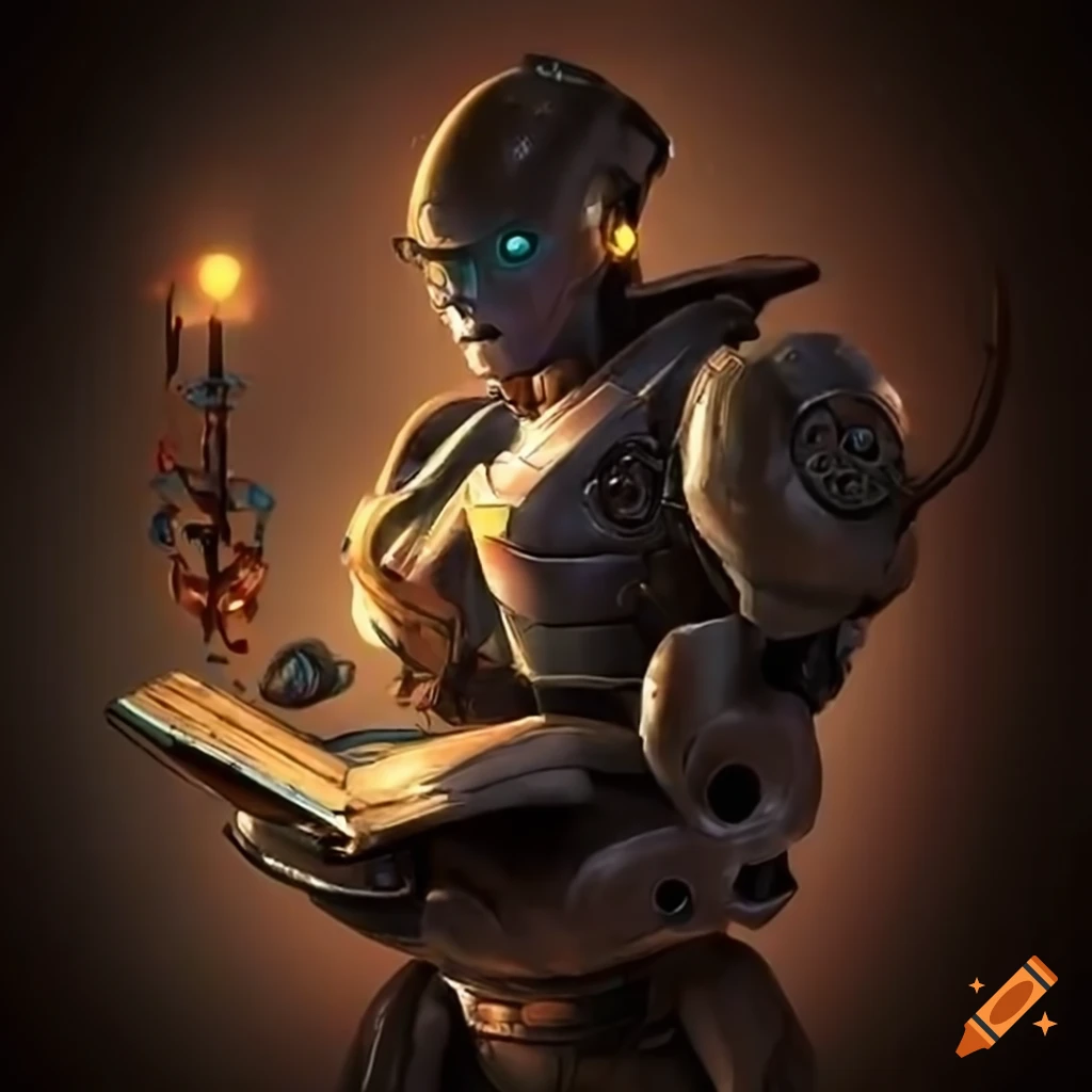 Robot mafia with a spellbook on Craiyon
