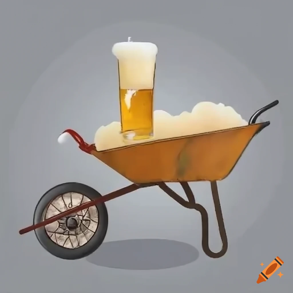 Man transporting beer in a wheelbarrow on Craiyon
