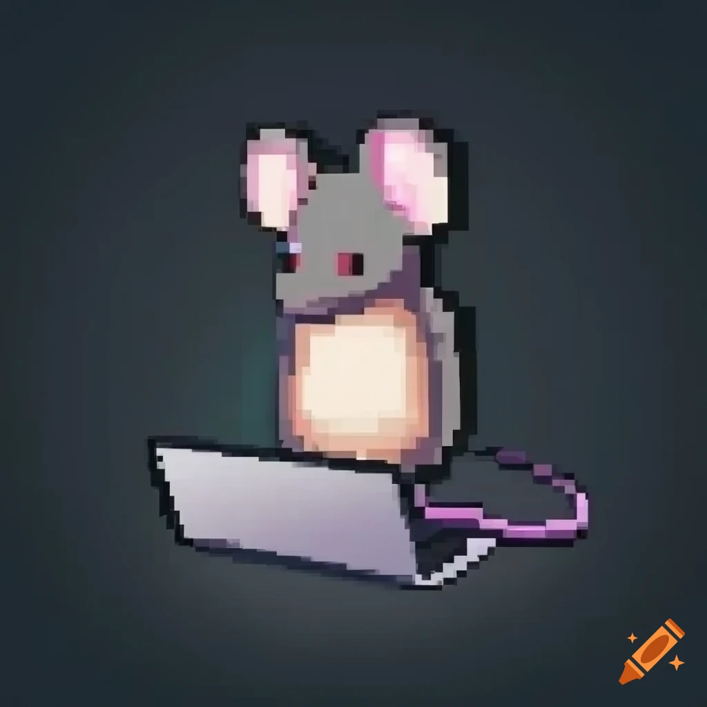 Pixel mouse working on a laptop in minimalistic setting on Craiyon