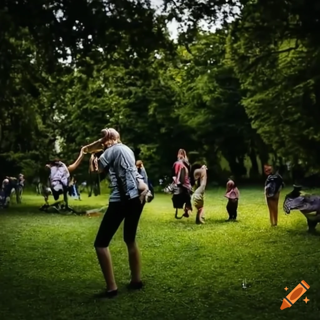 People playing pokemon go in a park on Craiyon
