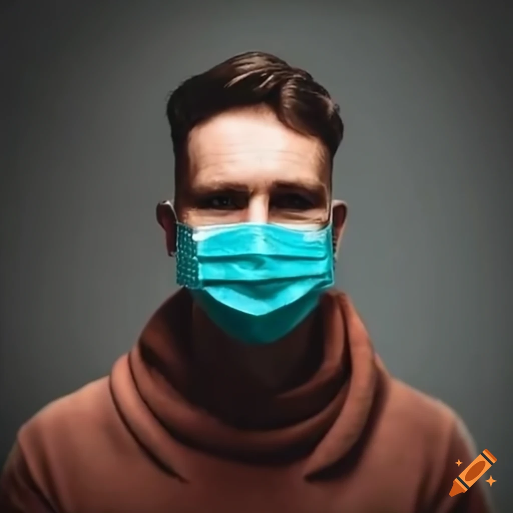 Man in lockdown with COVID mask at home during pandemic on Craiyon