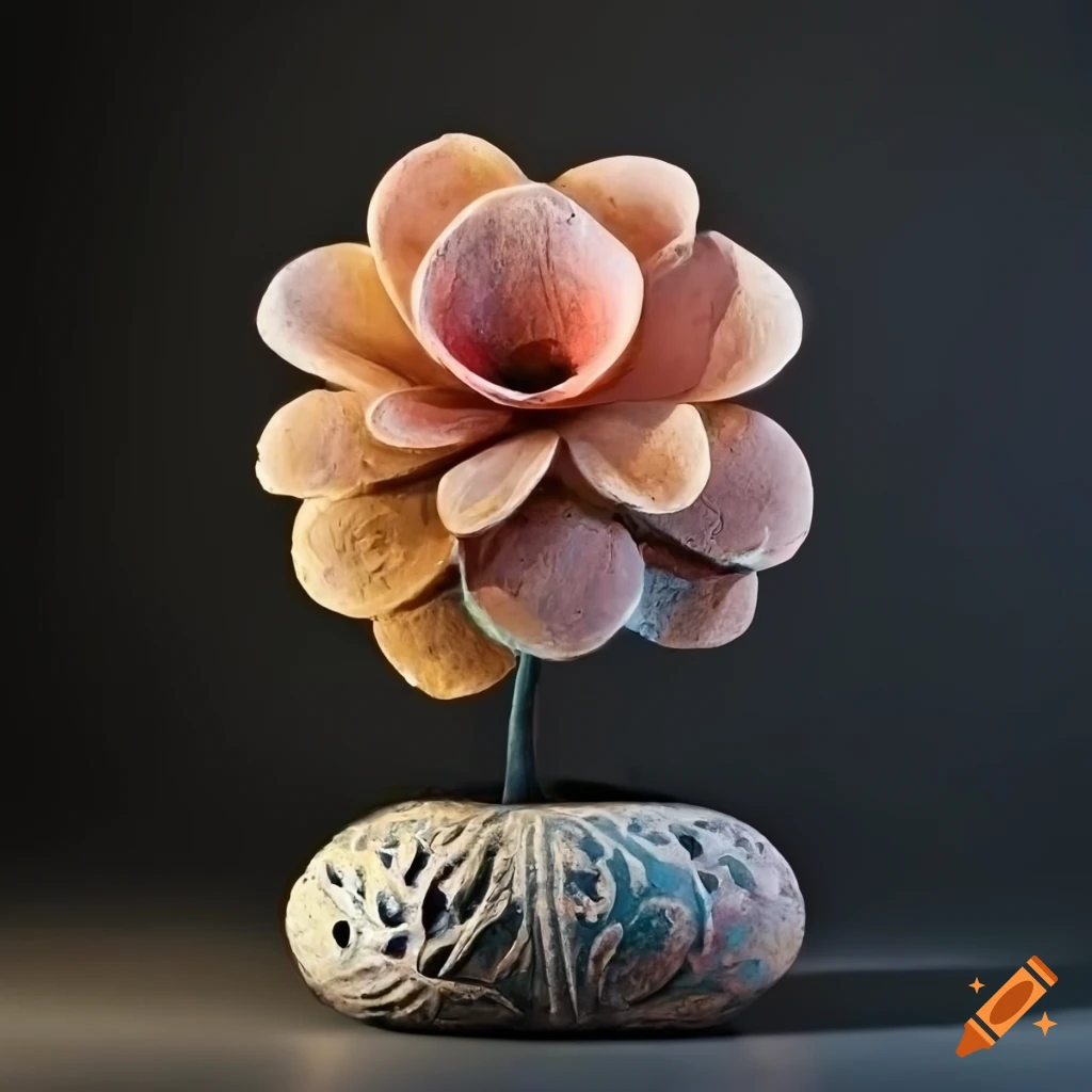 Exotic stone flowers painted in vibrant colors with soft lighting on ...