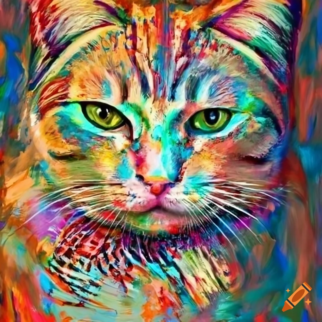 Abstract cat painting with chubby face and large brush strokes on Craiyon