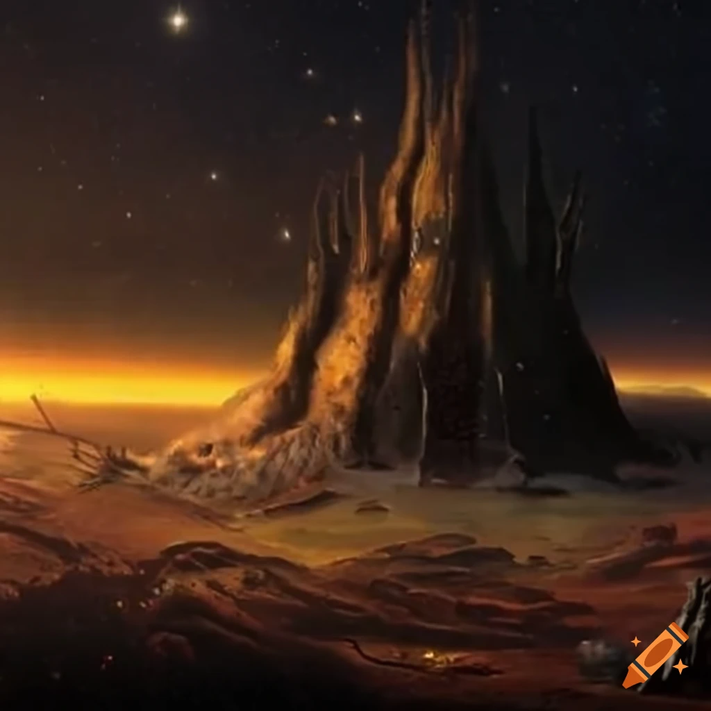 Poetic cosmic horror scene with twin suns sinking beneath a lake on Craiyon