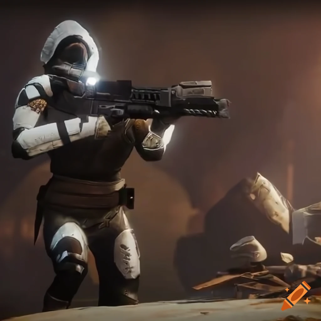 Male destiny 2 hunter in fiery black and white armor engaged in battle ...
