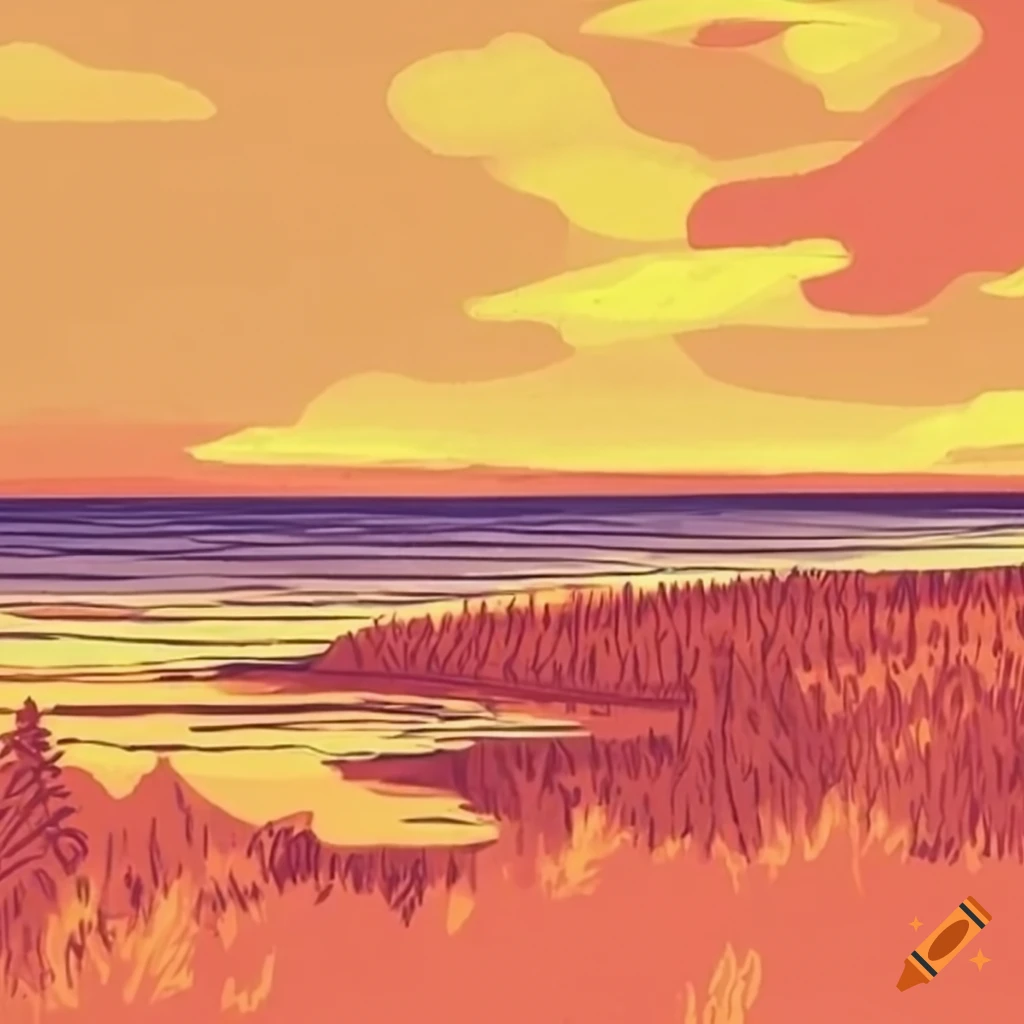 Sketch of Lake Michigan lakeshore during fall season on Craiyon