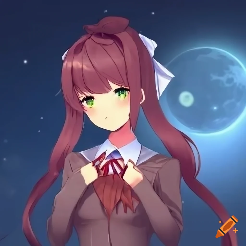 Ddlc monika gazing at the moon on Craiyon