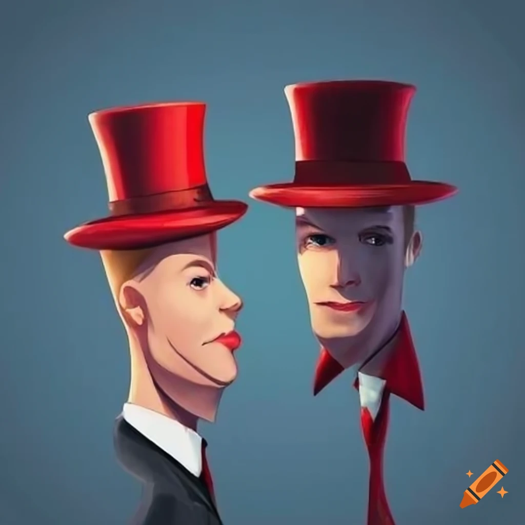 Two men wearing red top hats on Craiyon