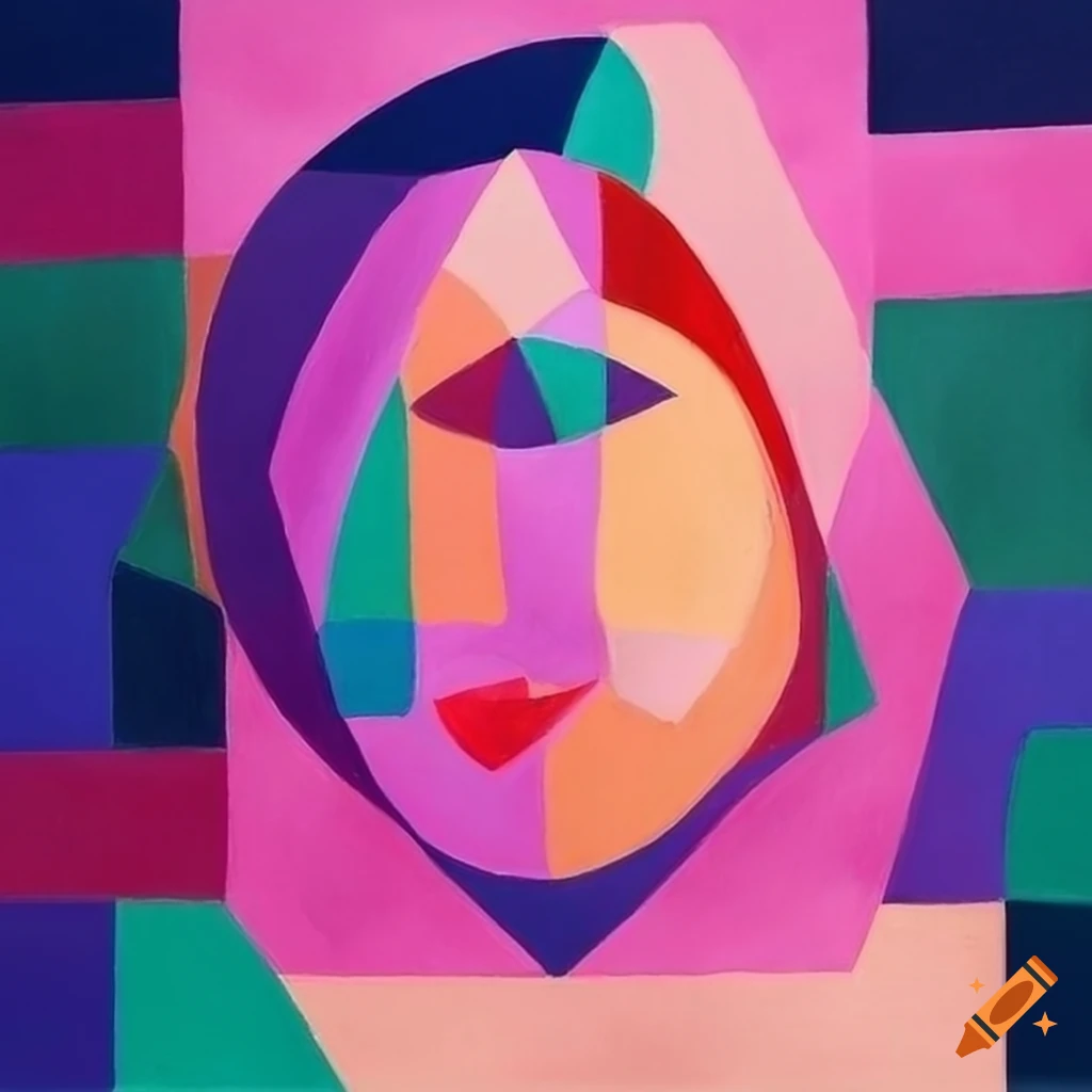 Abstract geometric cubism portrait of a pink curvy figure on Craiyon