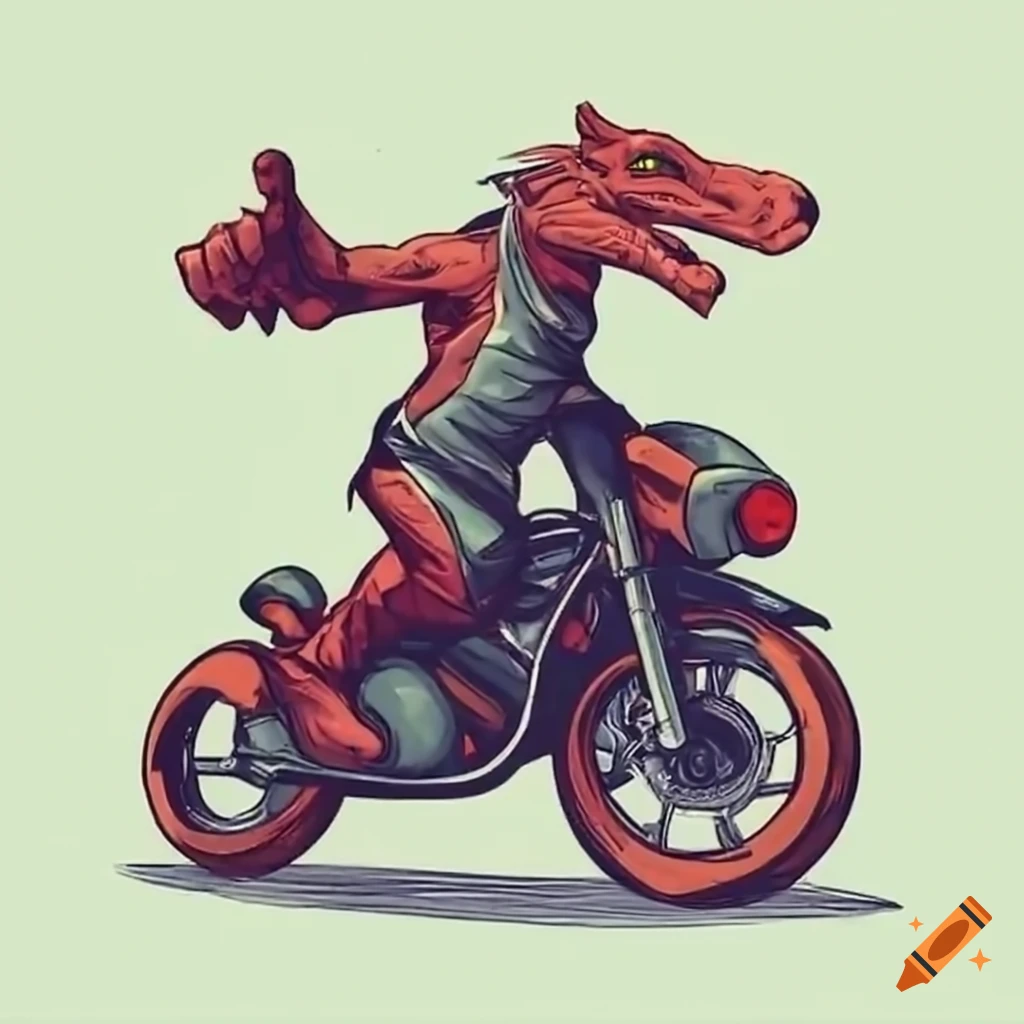 Kobold riding a motorcycle with both hands on the handlebars on Craiyon