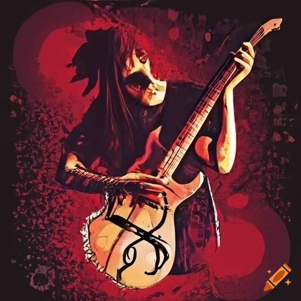 Edgy album cover with grunge elements and guitar riffs on Craiyon