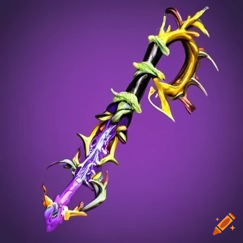 Purple and yellow barbed wire keyblade on Craiyon