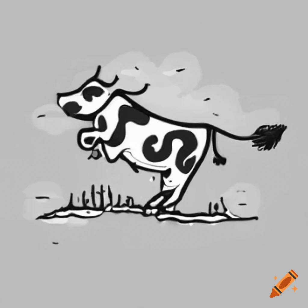 Cow running from honey bees in a hand-drawn wide format on Craiyon