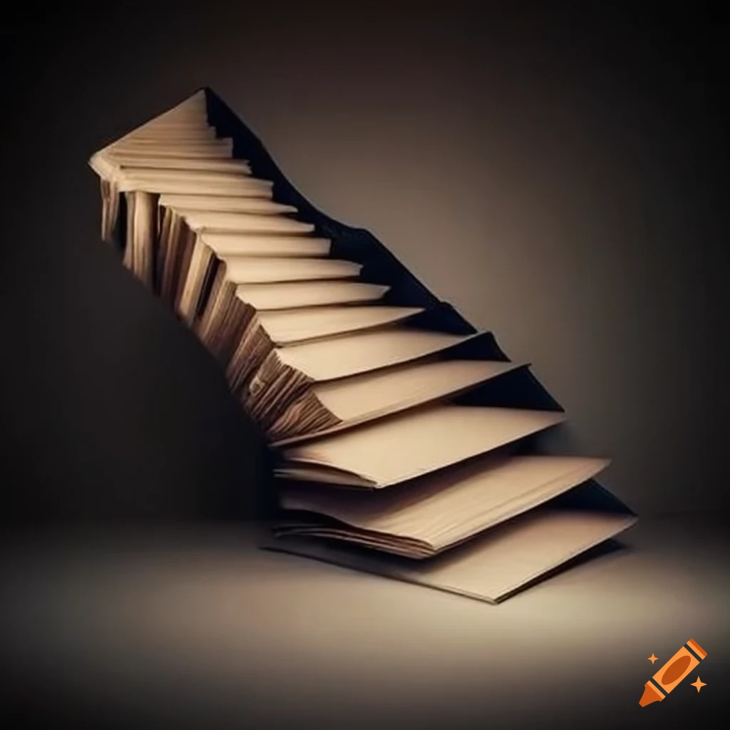 Giant book with pages forming a stair on Craiyon