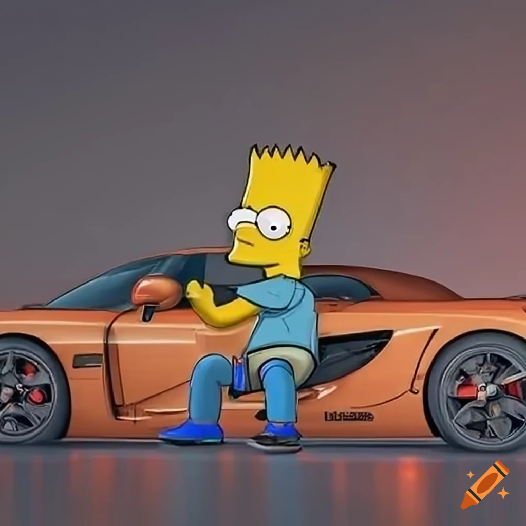 Bart simpson in a koenigsegg car on Craiyon