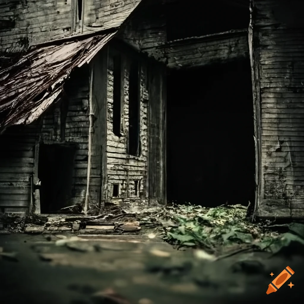 Old decrepit church with decaying planks in a vintage photo on Craiyon