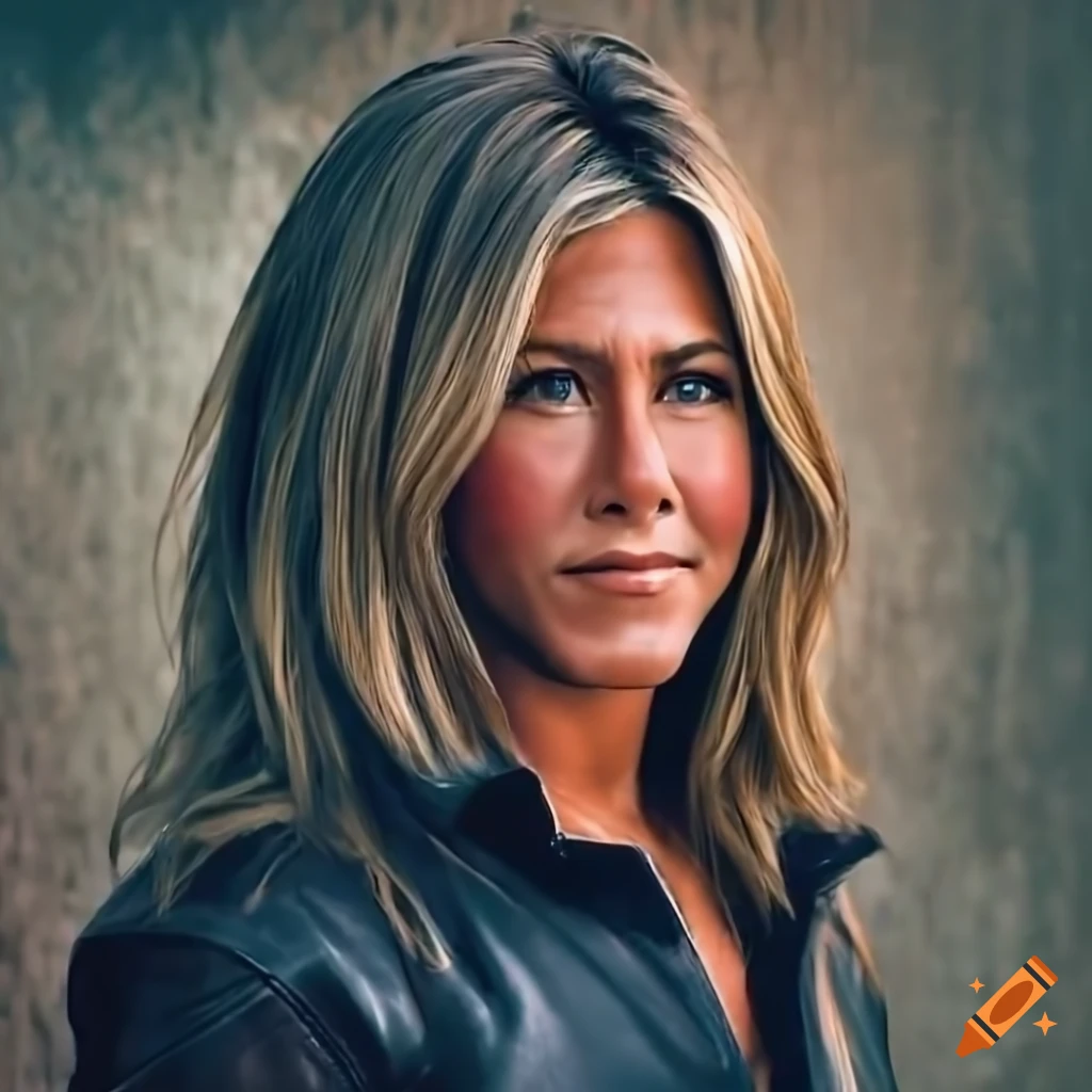 Close-up of actress resembling jennifer aniston in a stylish outfit on ...