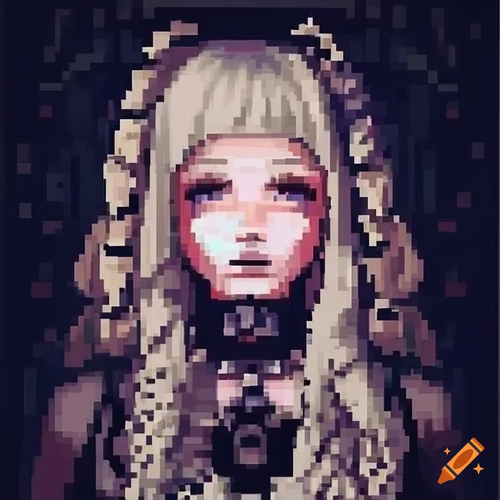 Closeup portrait of a gothic lolita in a pixel art oil painting style ...
