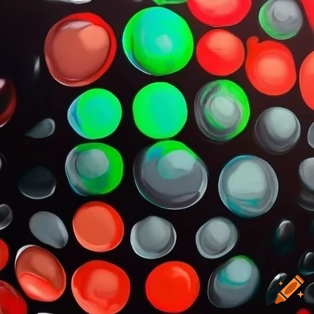 Abstract acrylic painting with color spheres and tube rectangles on Craiyon