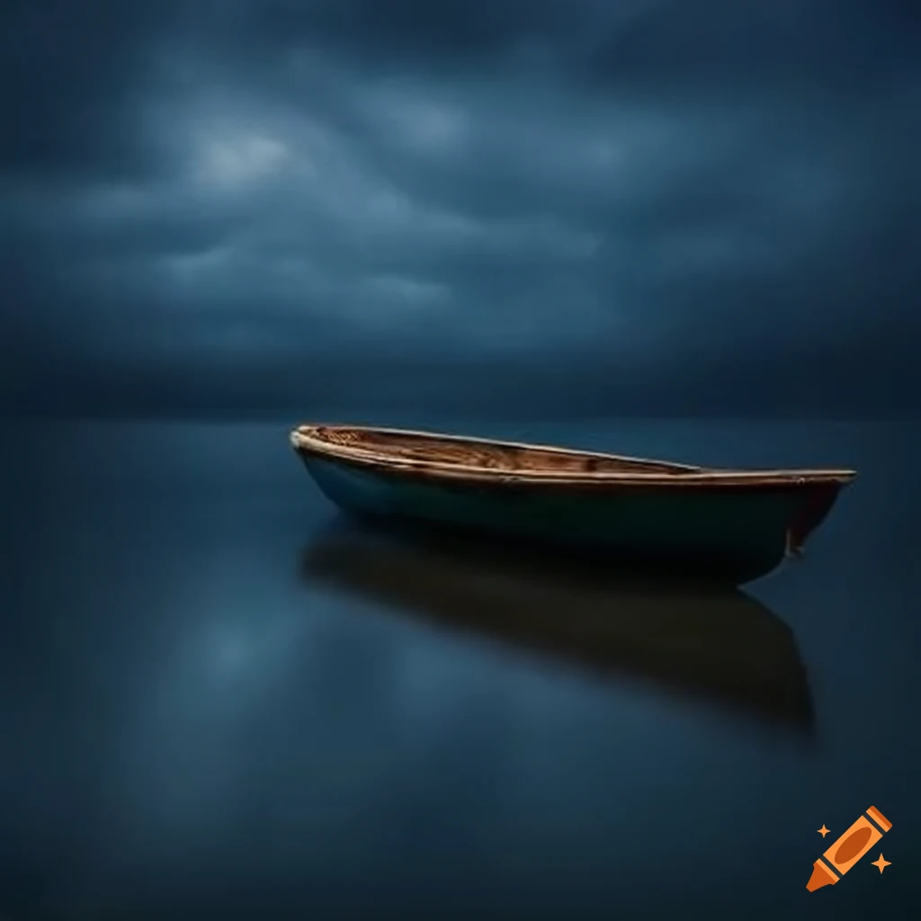Row boat in stormy night on Craiyon