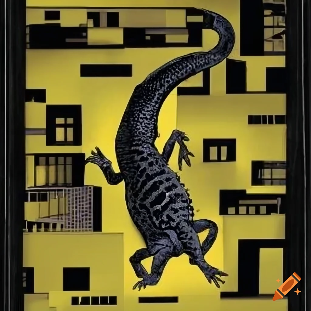 Futuristic Colombian favela lizard-themed postcard album cover on Craiyon