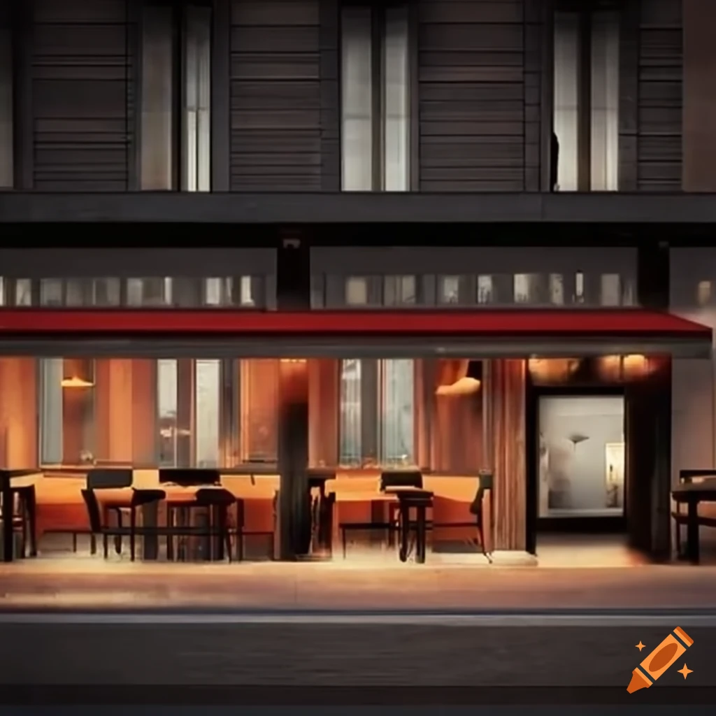 Modern restaurant exterior sidewalk view on Craiyon