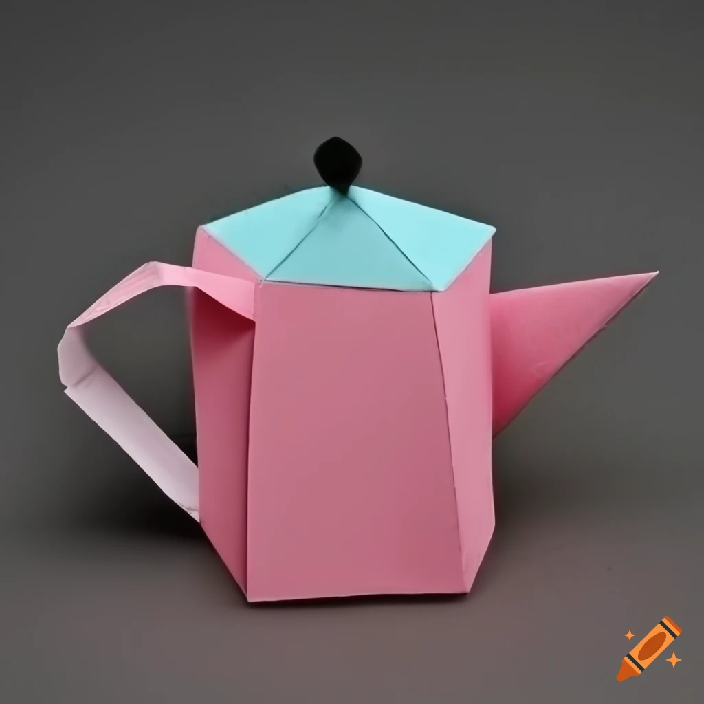 Origami paper teapot in a product photo on Craiyon