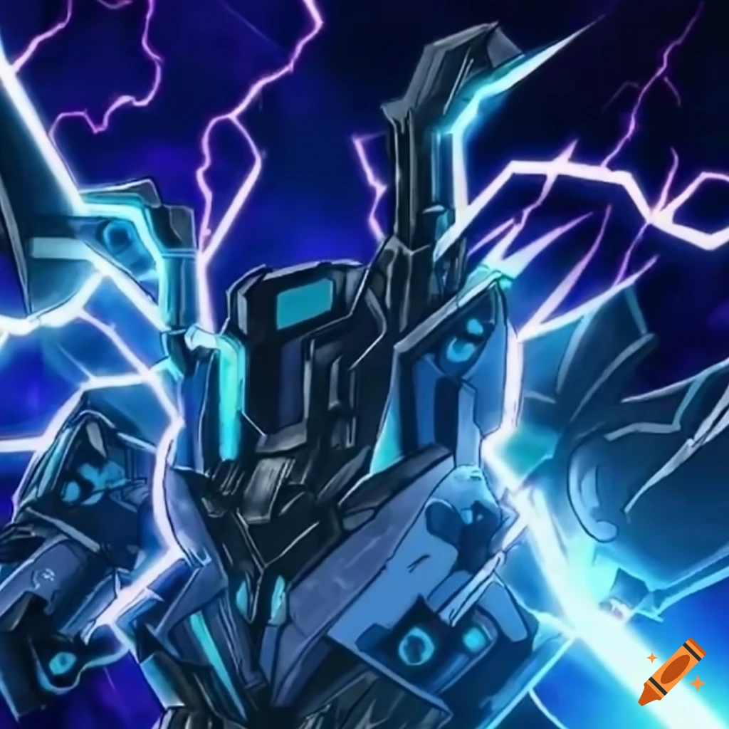 Yugioh lightning bolts from a machine on Craiyon