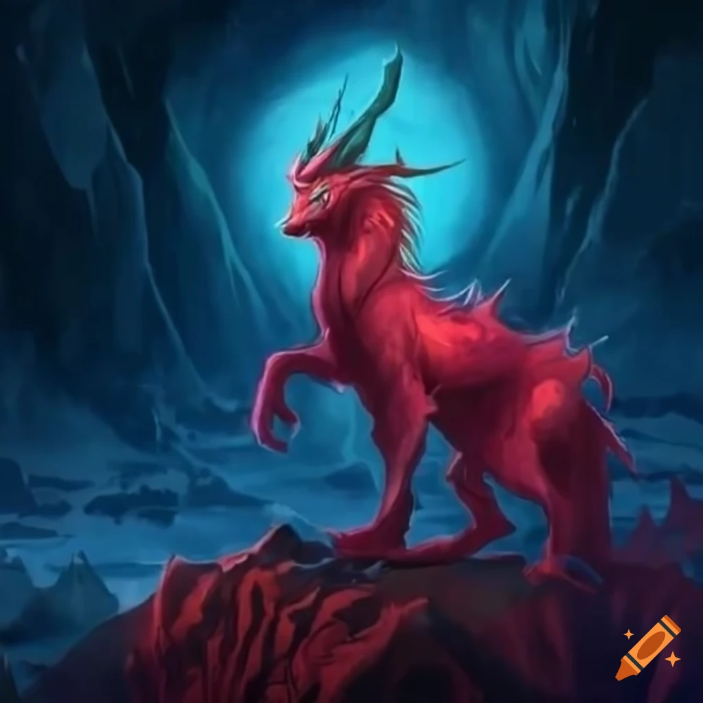 Legendary kirin on a cliff gazing below like a supreme being on Craiyon