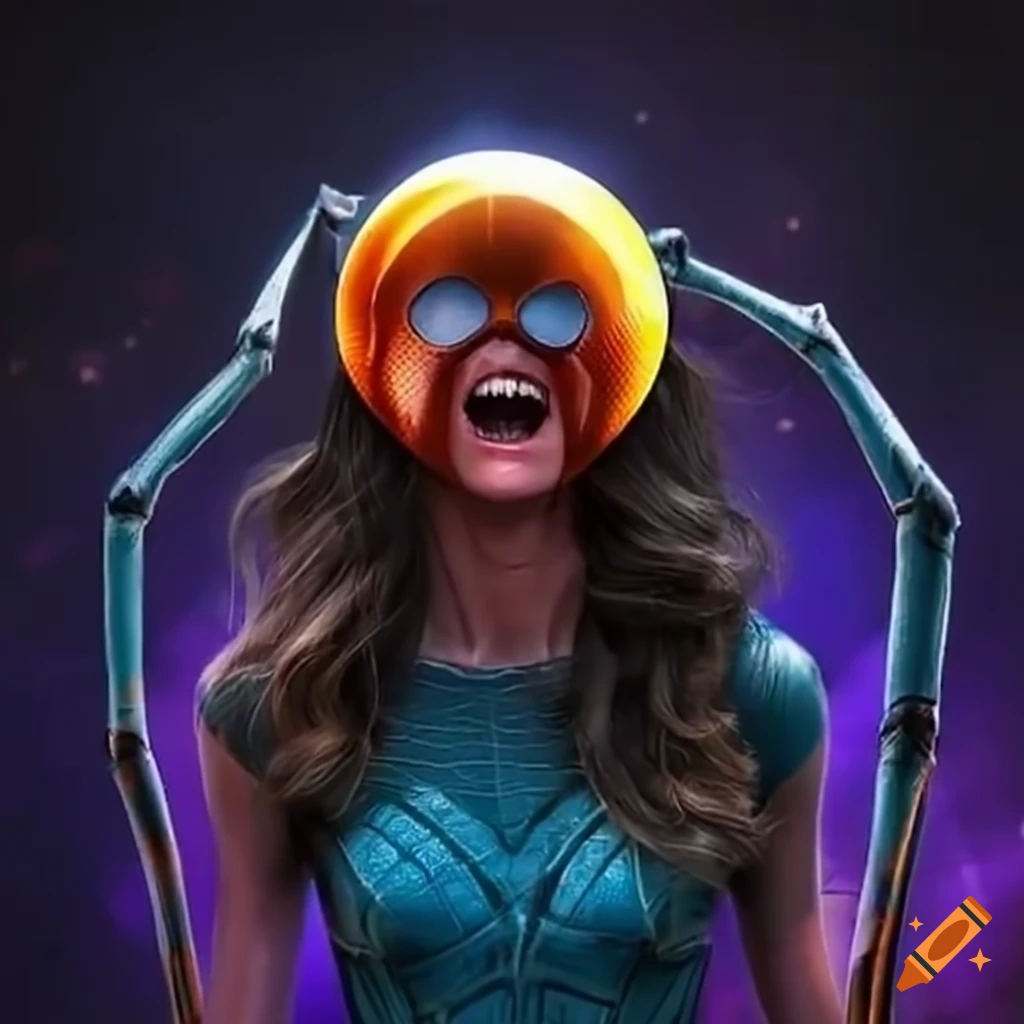 Stephanie abrams transforming into a spider-themed superhero during a ...