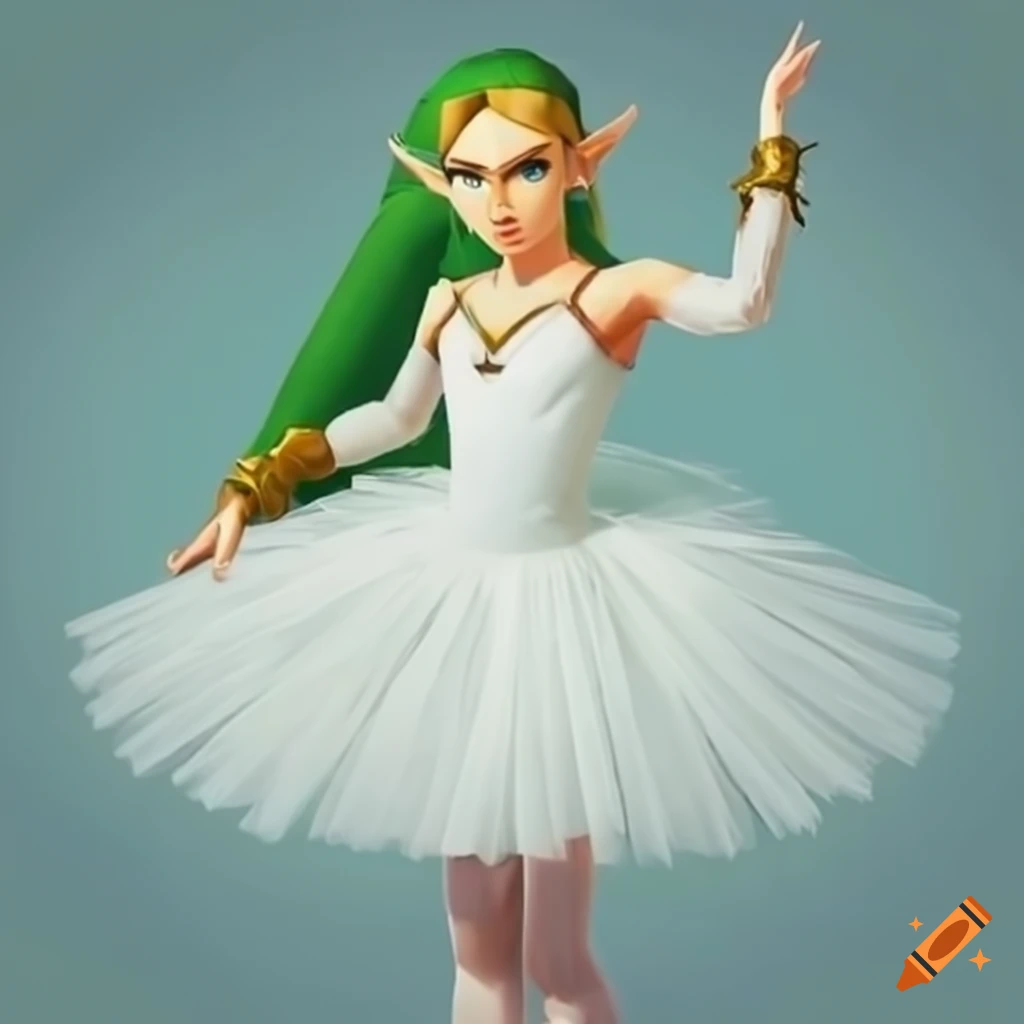 Link from legend of zelda in a white ballerina outfit on Craiyon