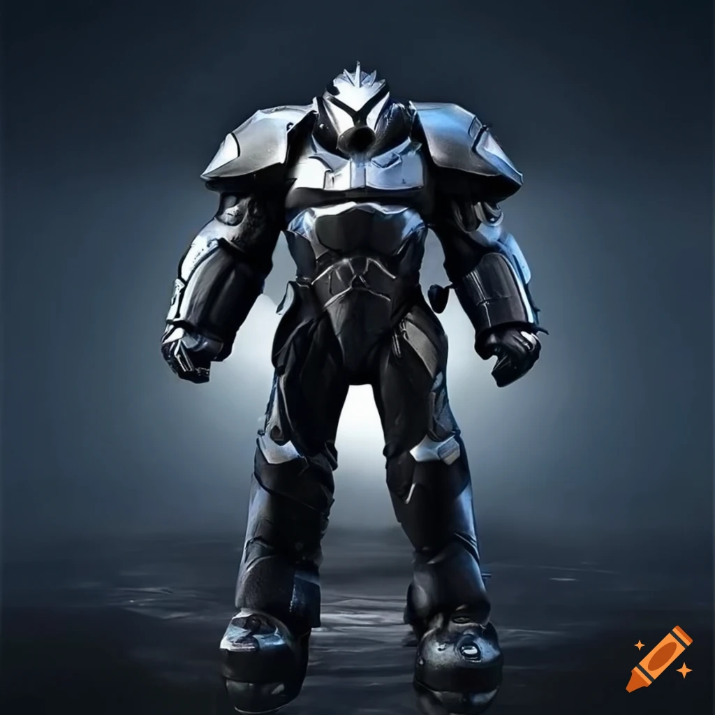 Full body power armor made of obsidian crystals with jet pack turbines ...